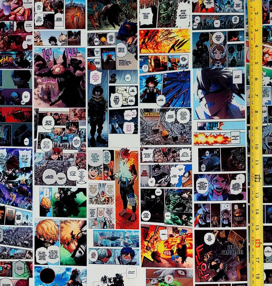 MHA Anime Colored Manga Fabric ( 2 Size Selections: 18" X 58" and 36" X ...