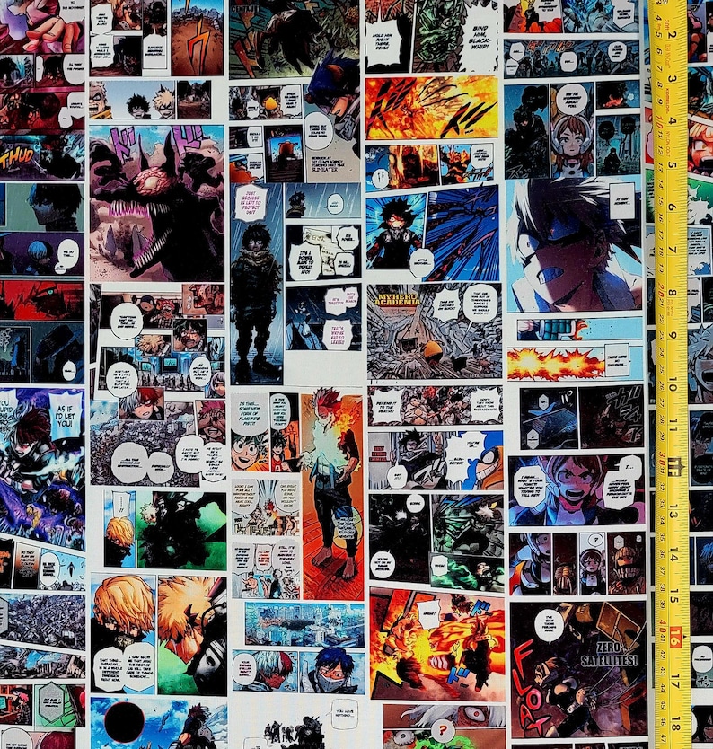 MHA Anime Colored Manga Fabric ( 2 Size Selections: 18" X 58" and 36" X ...