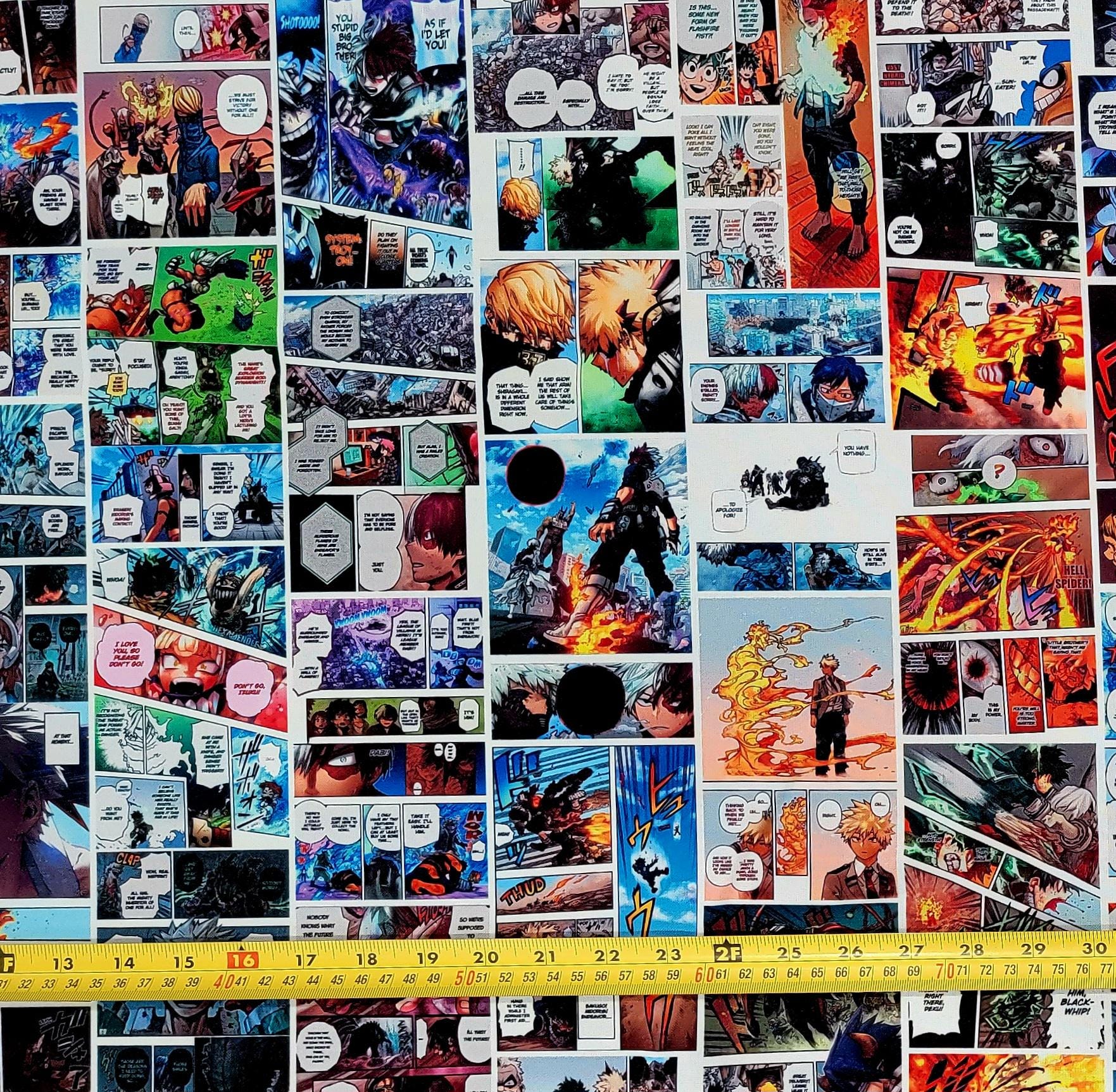 MHA Anime Colored Manga Fabric ( 2 Size Selections: 18" X 58" and 36" X ...