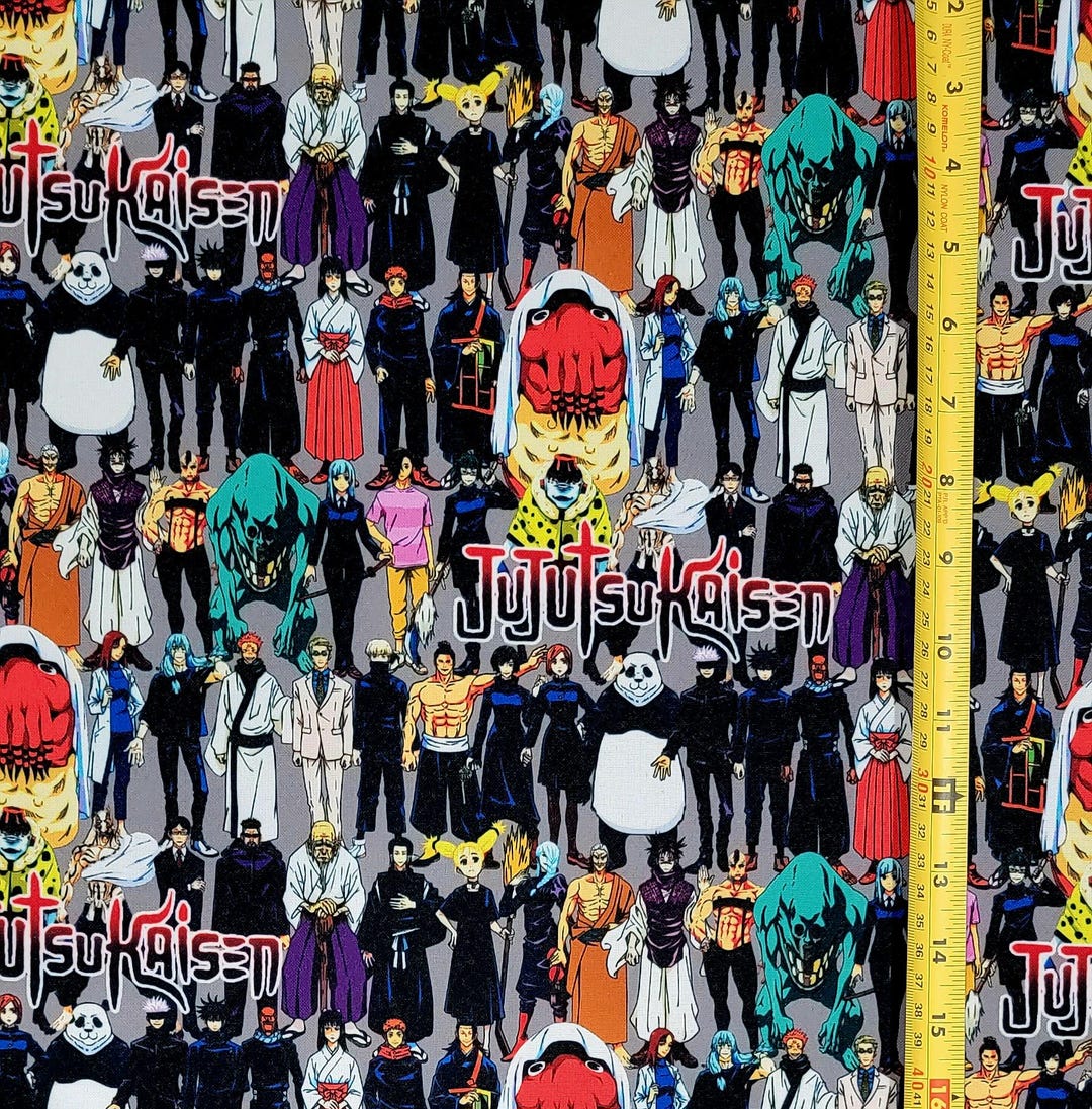 JJK Anime Collage Fabric ( 2 Size Selections: 18" X 58" and 36" X 58 ...