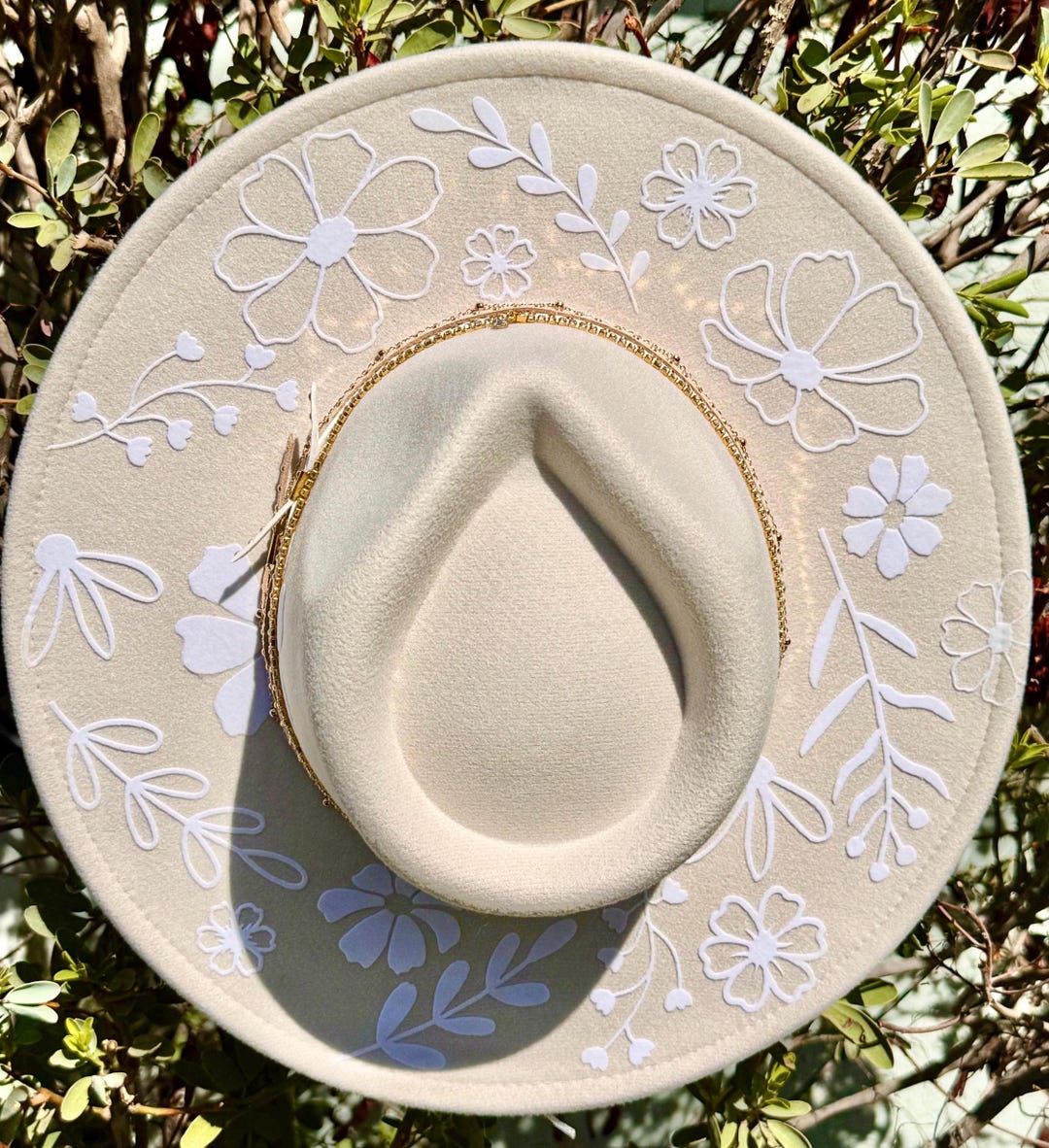 Flower Fedora Hat, Custom Fedora Hat, Floral Cowgirl Hat, Hat for Bride ...