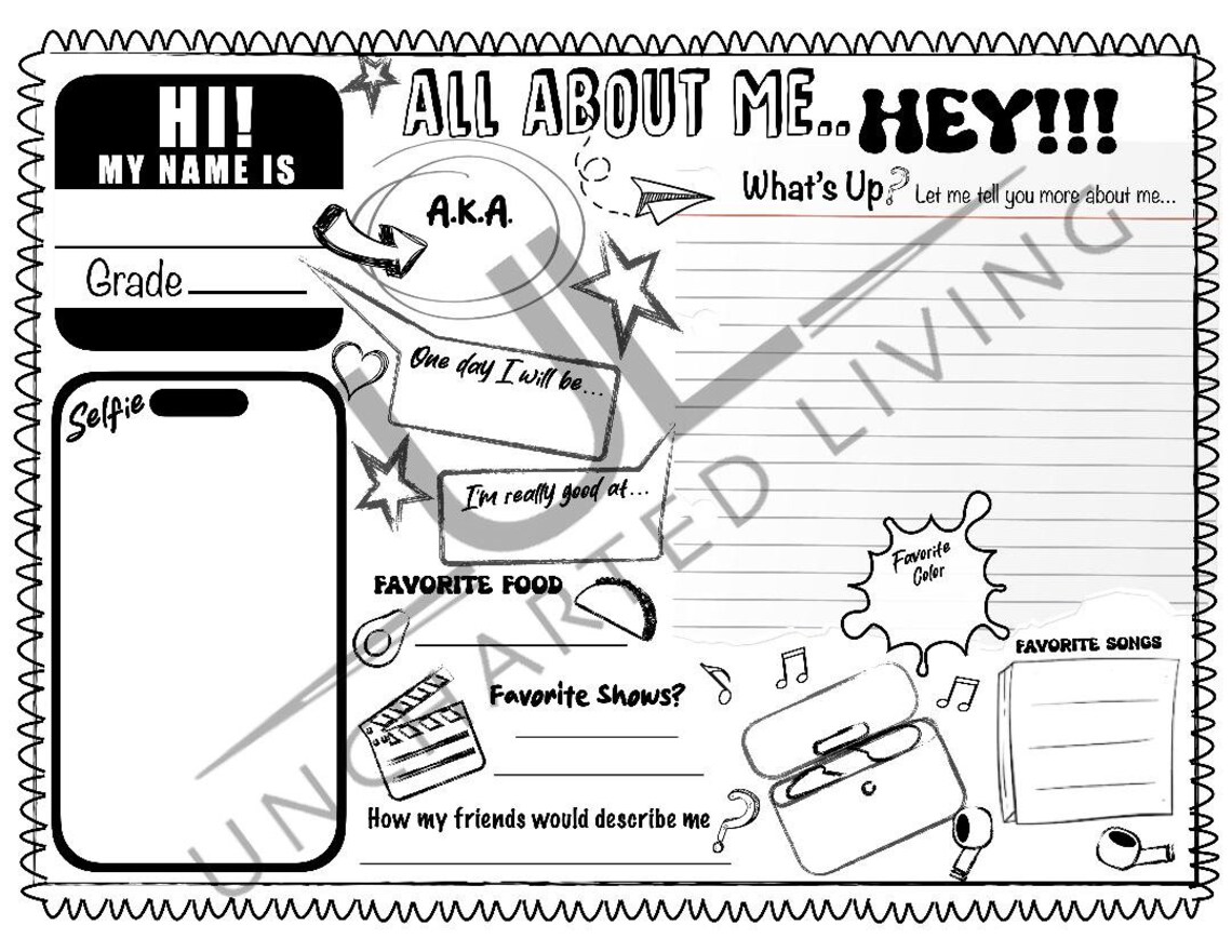 Back to School Coloring Page All About Me Digital Printable Teachers ...