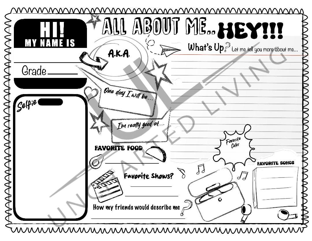 Back to School Coloring Page All About Me Digital Printable Teachers ...