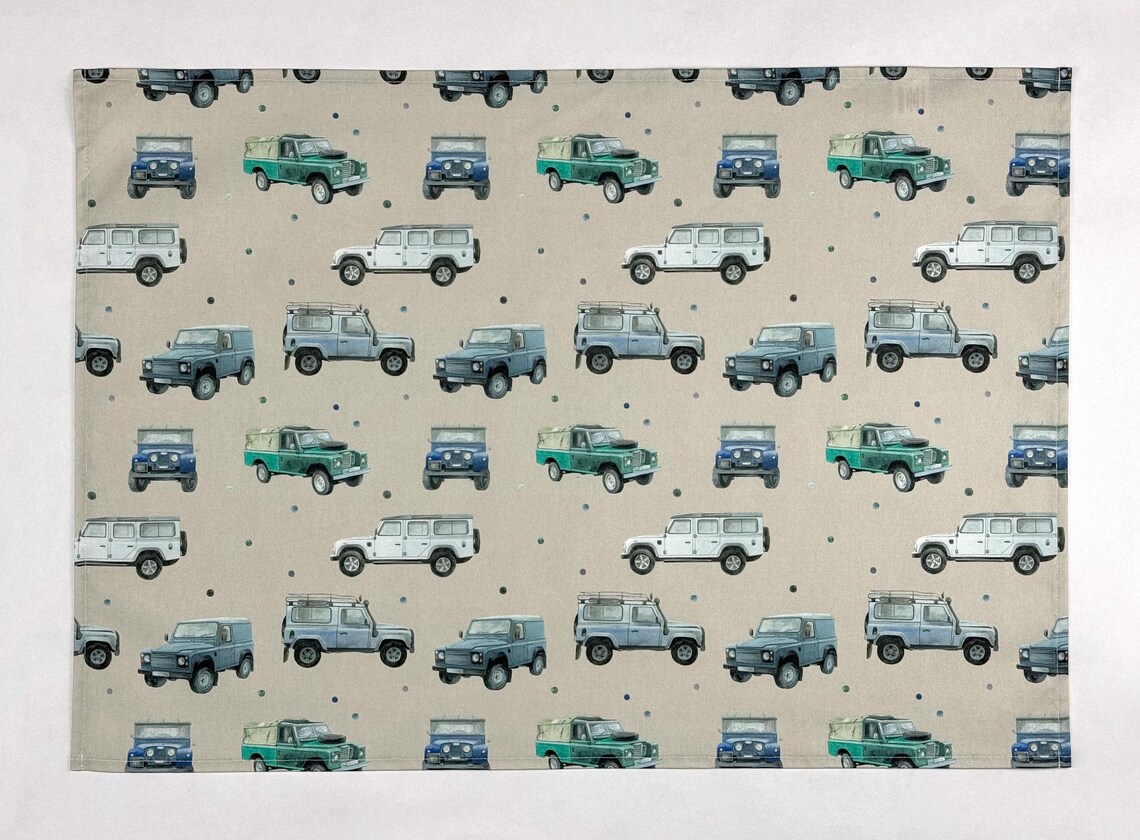 Vintage 4 X4 Land Rover Defender Bespoke Tea Towel. Fabric Designer ...