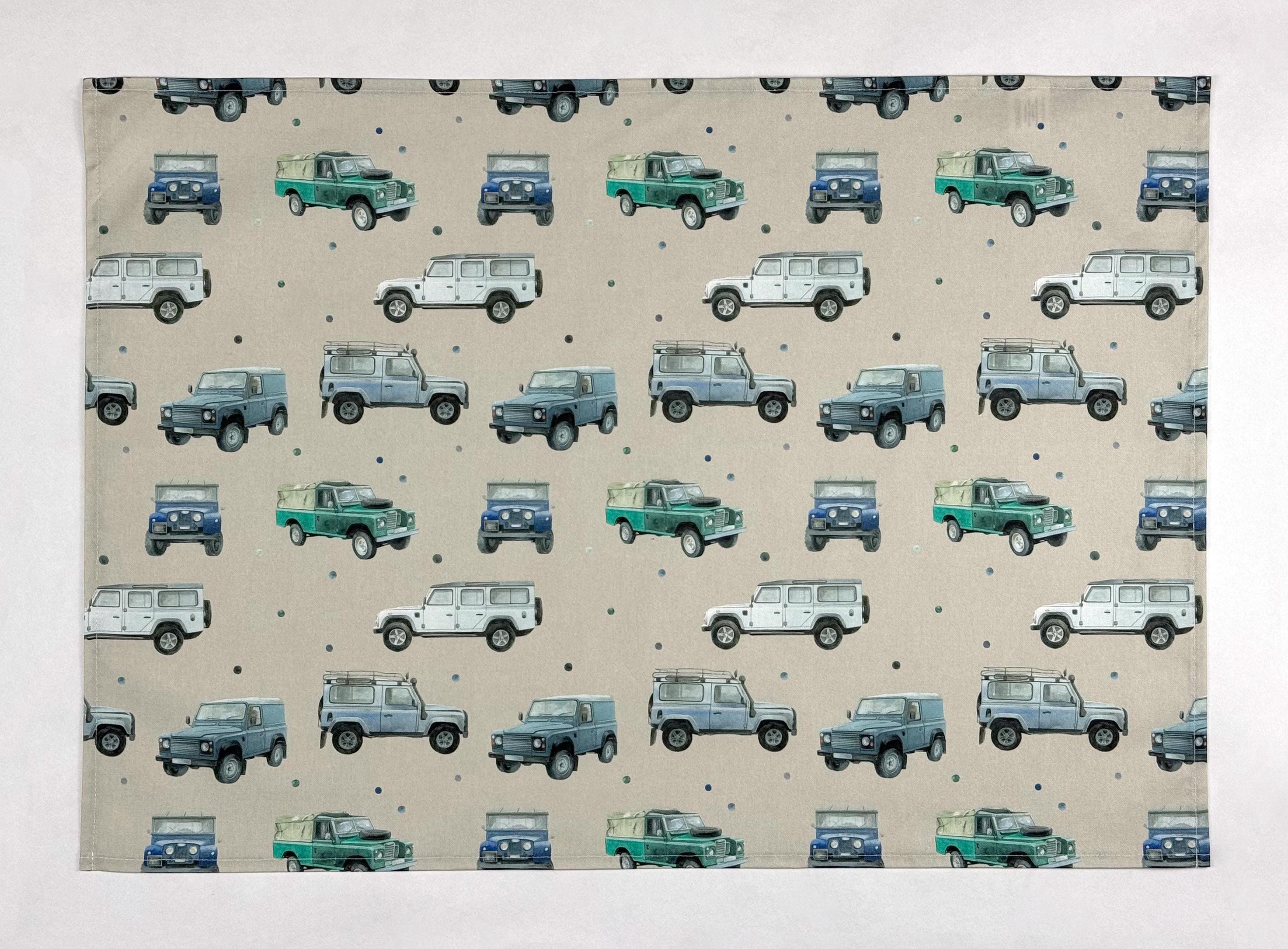 Vintage 4 X4 Land Rover Defender Bespoke Tea Towel. Fabric Designer ...
