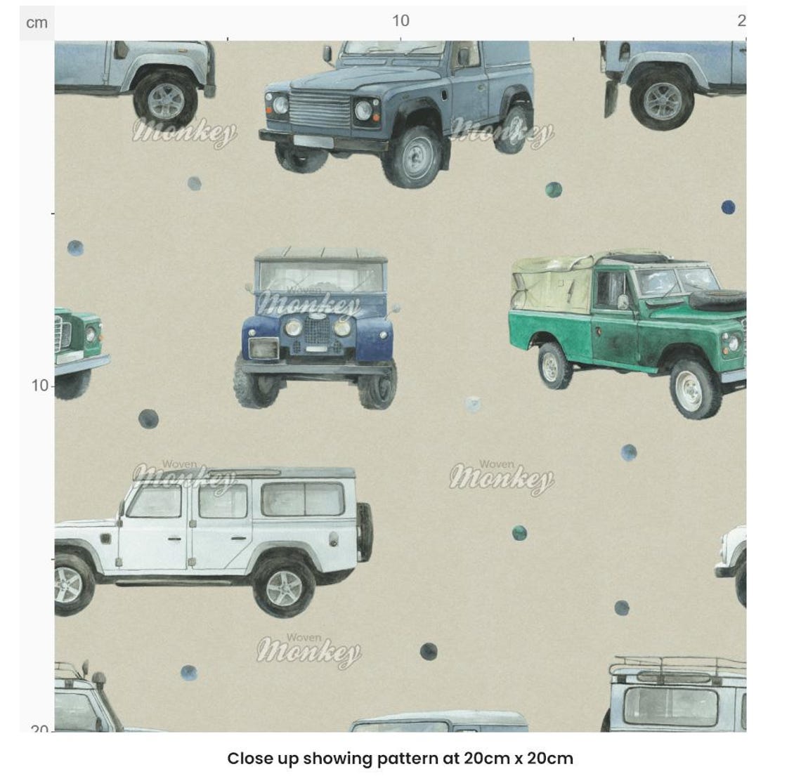 Vintage 4 X4 Land Rover Defender Bespoke Tea Towel. Fabric Designer ...