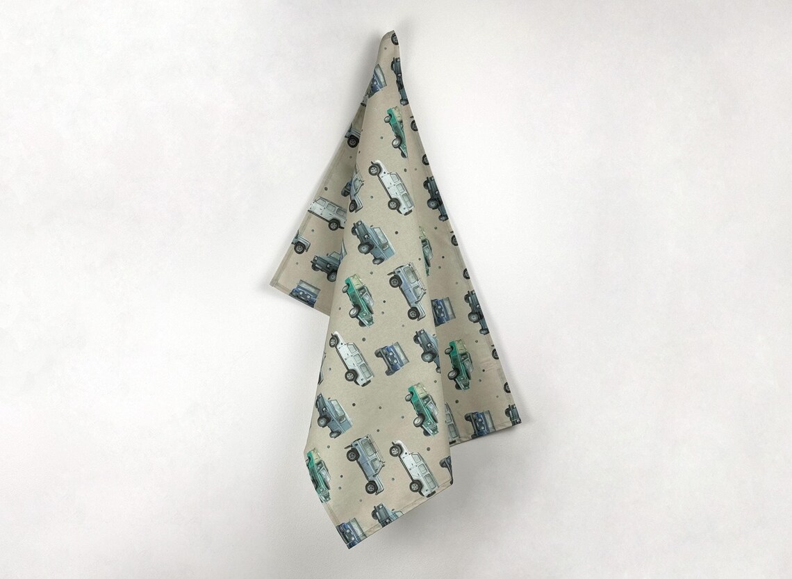 Vintage 4 X4 Land Rover Defender Bespoke Tea Towel. Fabric Designer ...