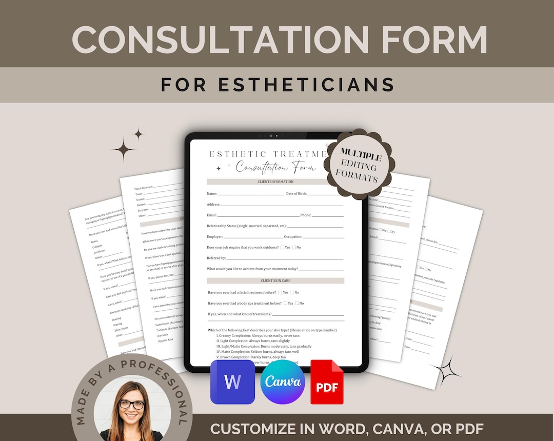 Consultation Form for Estheticians: Editable Facial Template, Med Spa ...