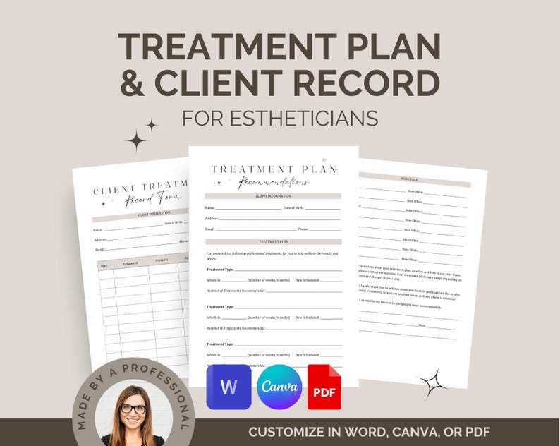 Treatment Plan & Client Record Form for Estheticians: Editable Facial Template, Fitzpatrick ...