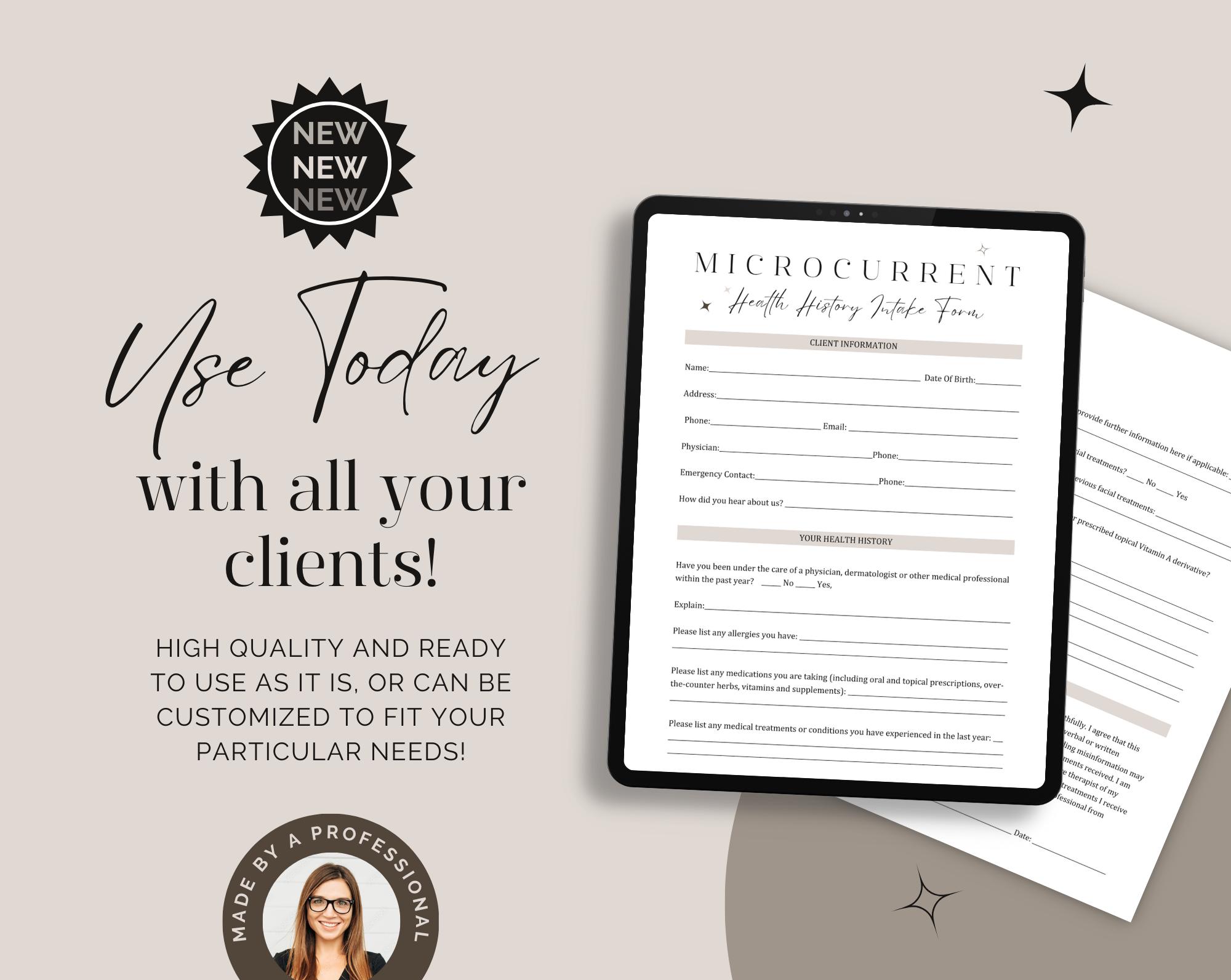 Microcurrent Intake Form for Estheticians and Med Spas, Health History ...