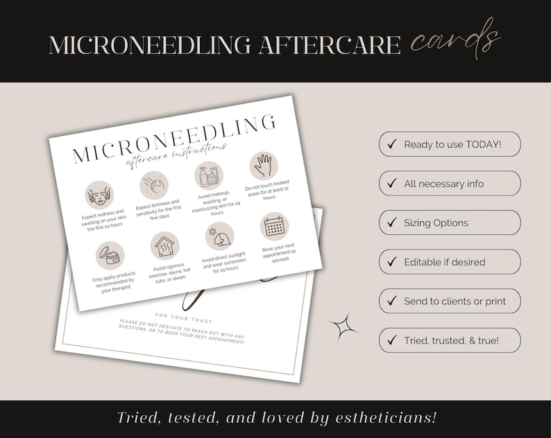 Microneedling Aftercare Cards, Microneedling Post Care Cards for Skin ...