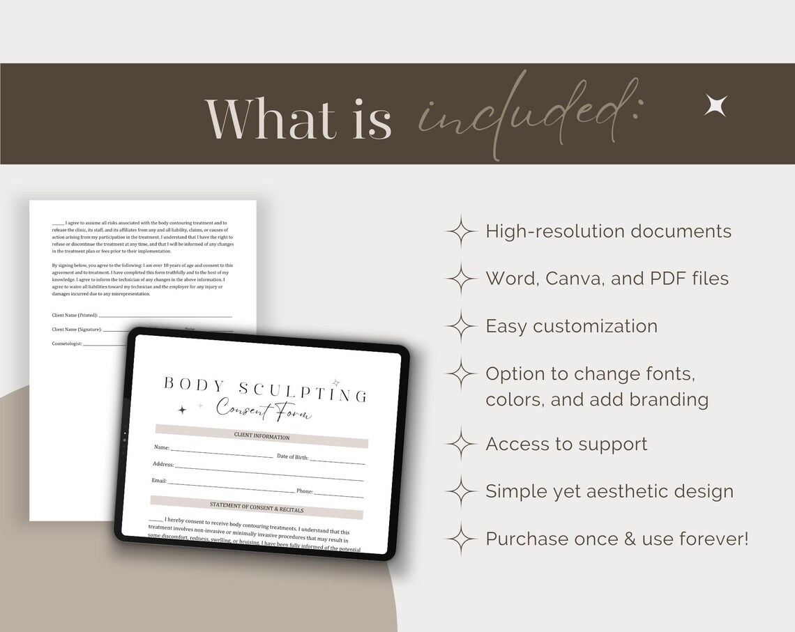 Body Sculpting Consent Form for Estheticians and Medspas, Instant ...