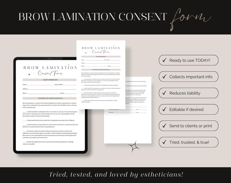 Brow Lamination Consent Form for Estheticians and Medspas, Eyebrow ...