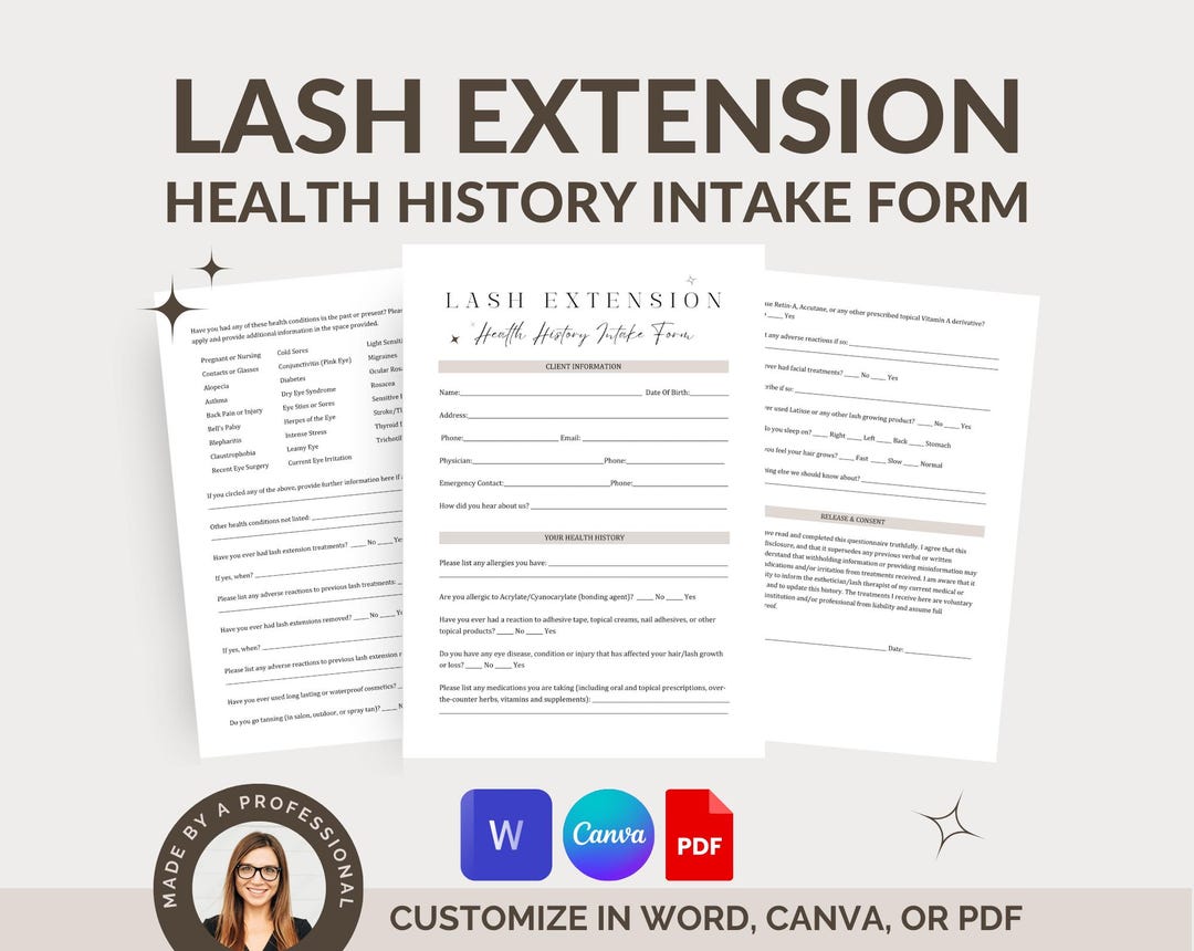 Lash Extensions Health History Intake Form for Estheticians and Med ...