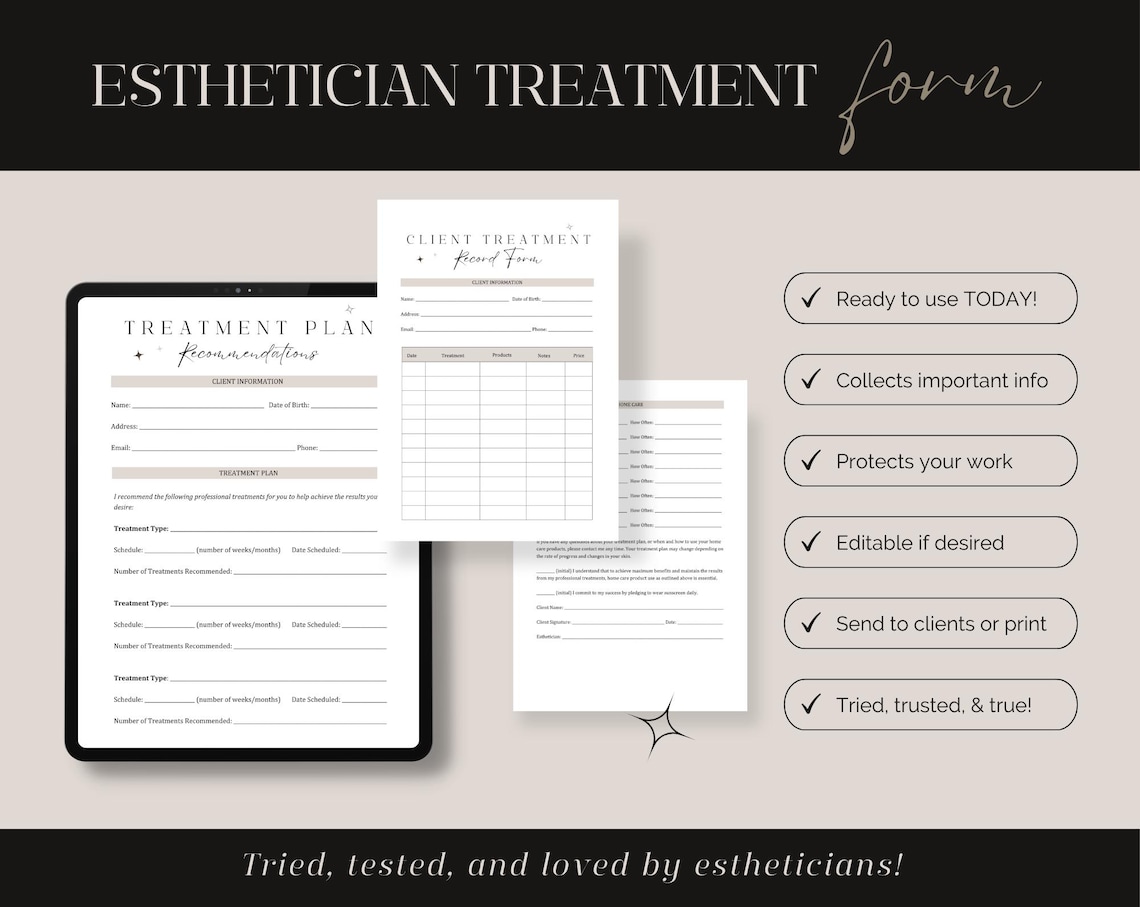 Treatment Plan & Client Record Form for Estheticians: Editable Facial ...