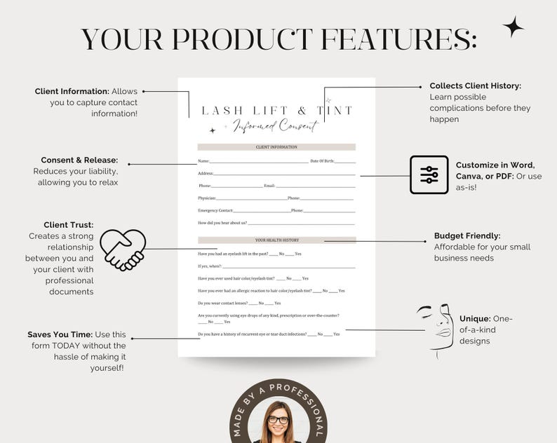 Lash Lift and Tint Consent Form for Estheticians: Customizable Digital ...