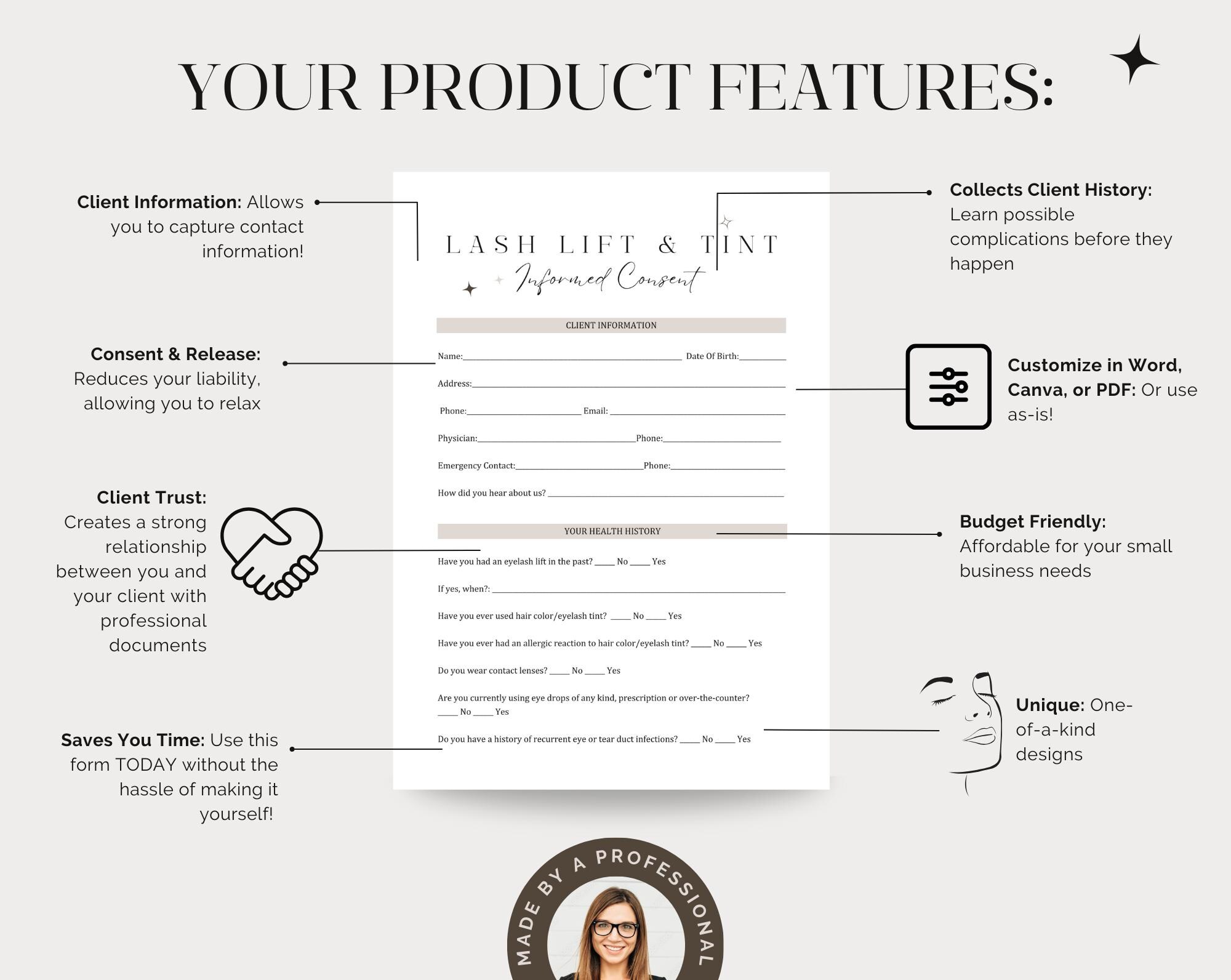 Lash Lift and Tint Consent Form for Estheticians: Customizable Digital ...