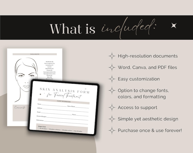 Skin Analysis Form for Estheticians: Editable Face Mapping Template ...
