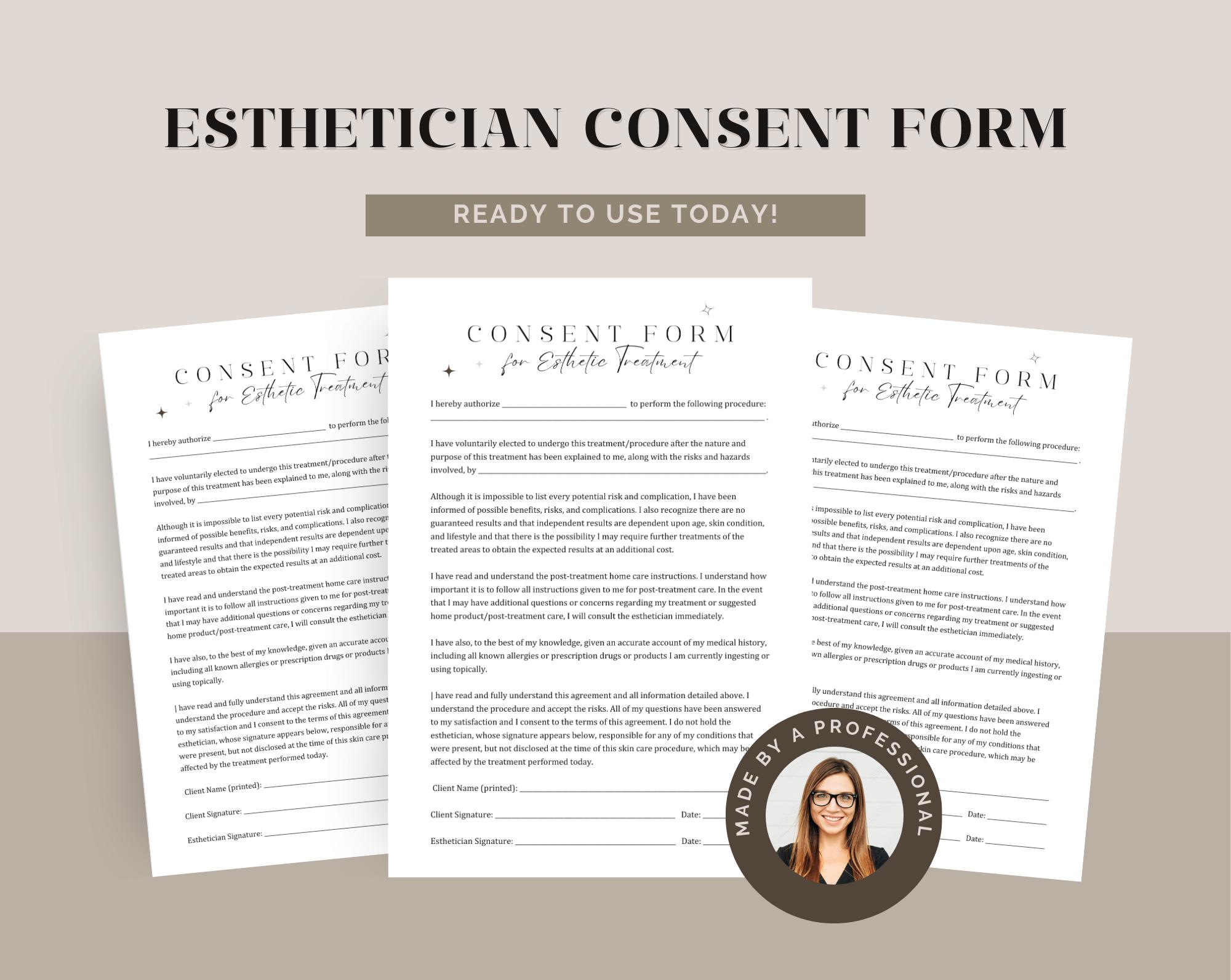 Esthetician Consent Form for General Treatment: Waxing, Dermaplaning ...