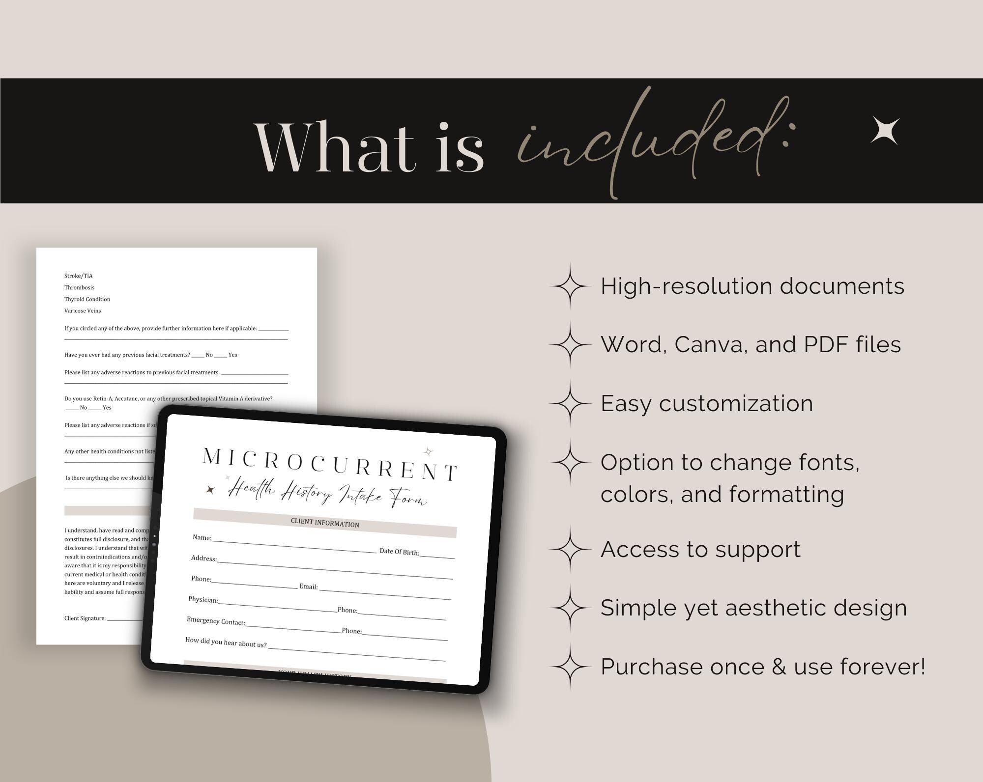 Microcurrent Intake Form for Estheticians and Med Spas, Health History ...