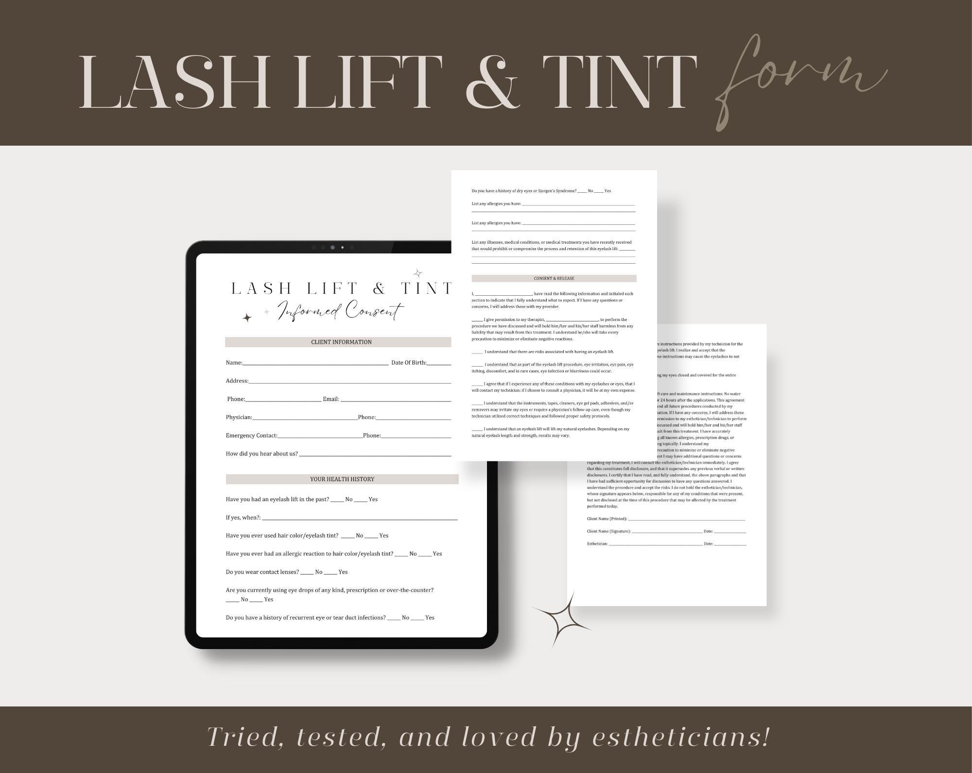 Lash Lift and Tint Consent Form for Estheticians: Customizable Digital ...