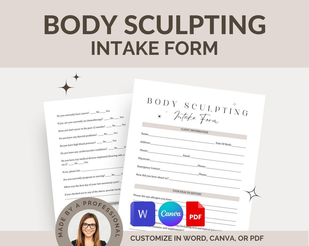 Body Sculpting Intake Form for Estheticians & Med Spas, Editable in ...
