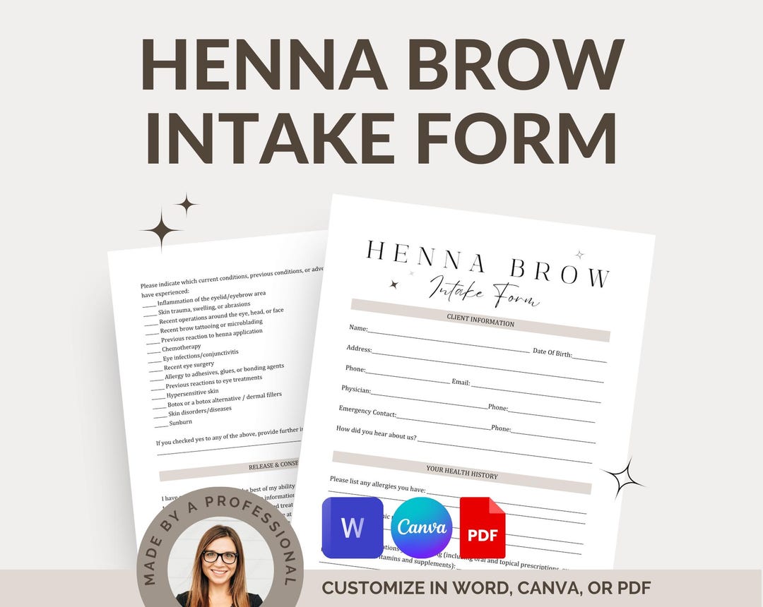 Henna Brow Intake Form for Brow Tech Estheticians and Medspas, Eyebrow ...