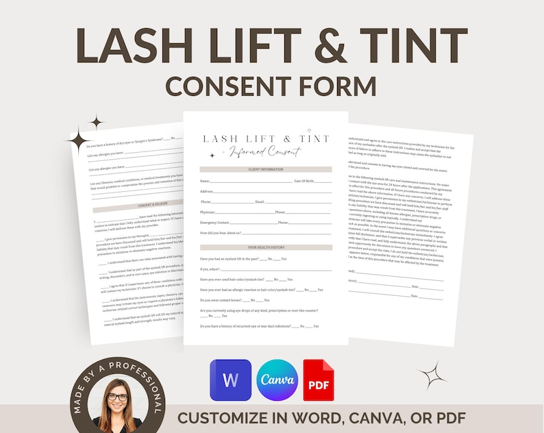 Lash Lift and Tint Consent Form for Estheticians: Customizable Digital ...