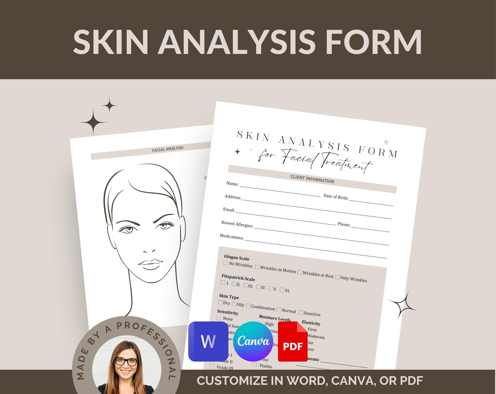 Skin Analysis Form for Estheticians: Editable Face Mapping Template ...