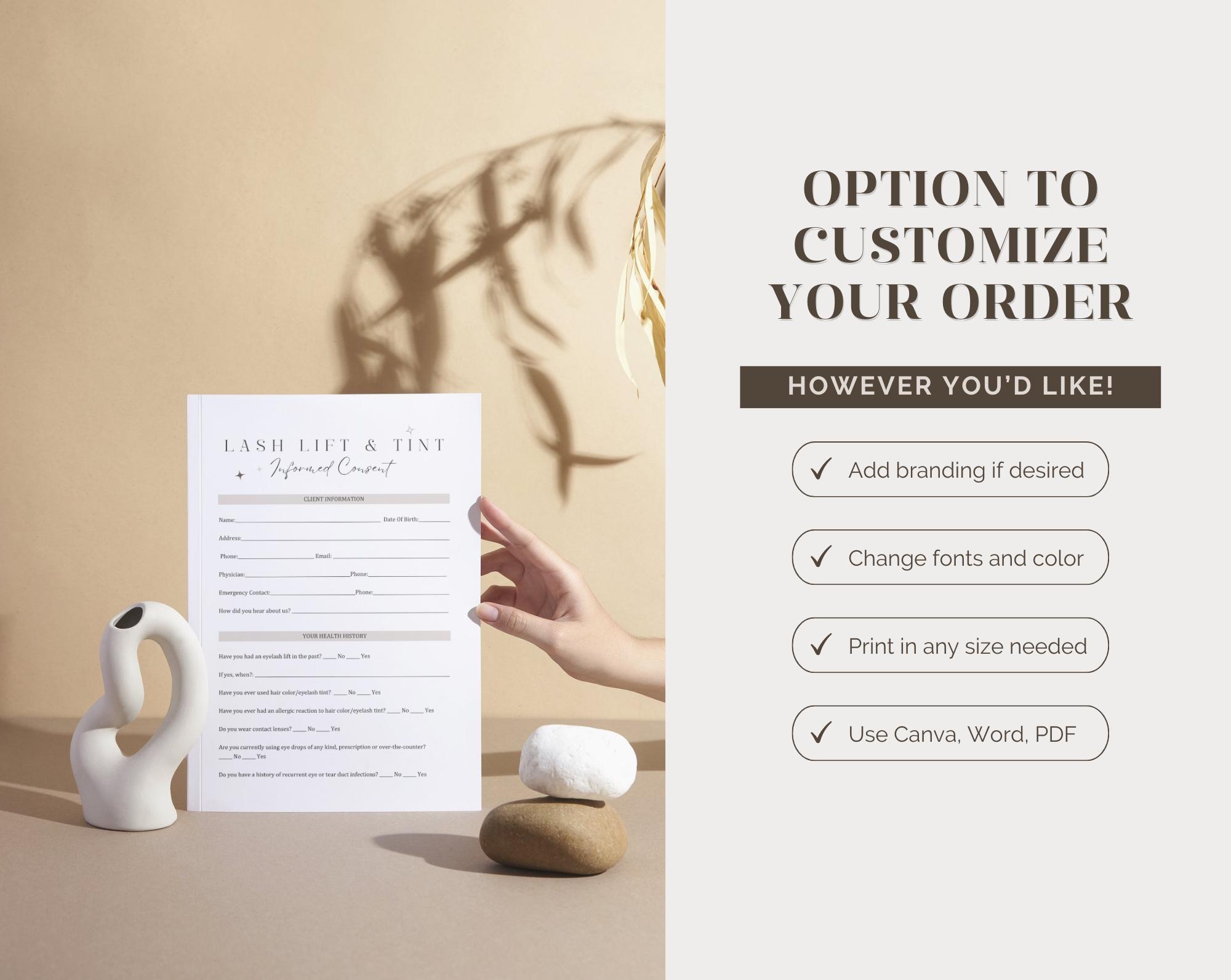 Lash Lift and Tint Consent Form for Estheticians: Customizable Digital ...