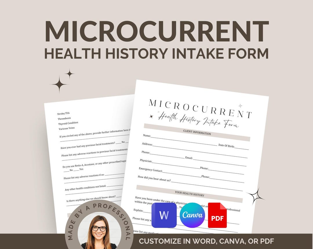 Microcurrent Intake Form for Estheticians and Med Spas, Health History ...