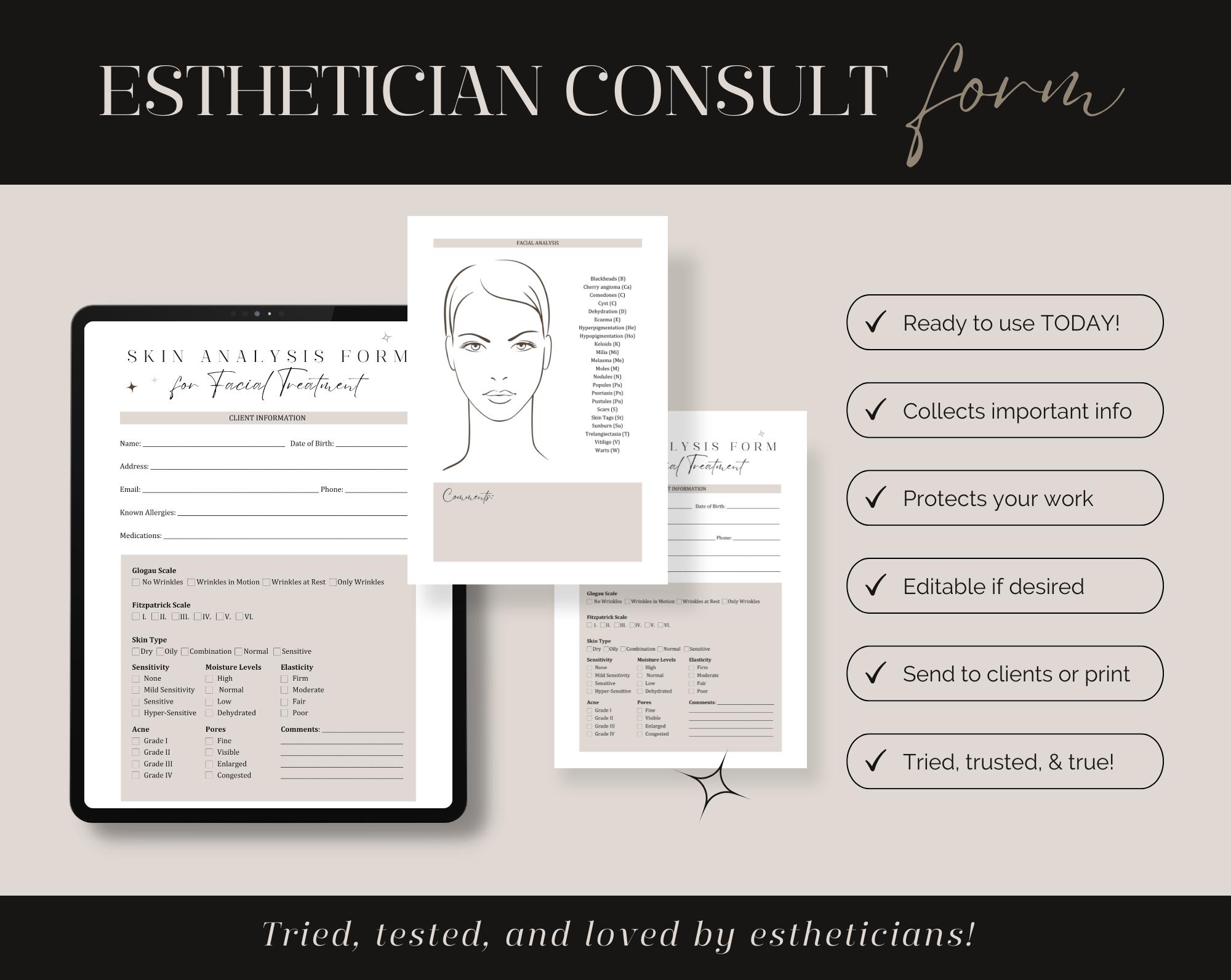 Skin Analysis Form for Estheticians: Editable Face Mapping Template ...