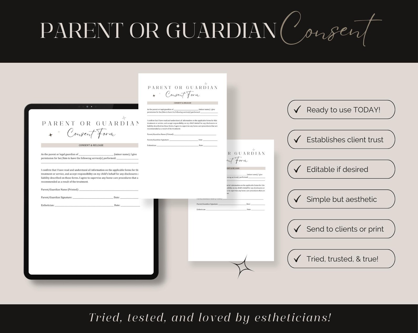 Parental Consent Form for Estheticians and Med Spas, Minor Consent Form ...