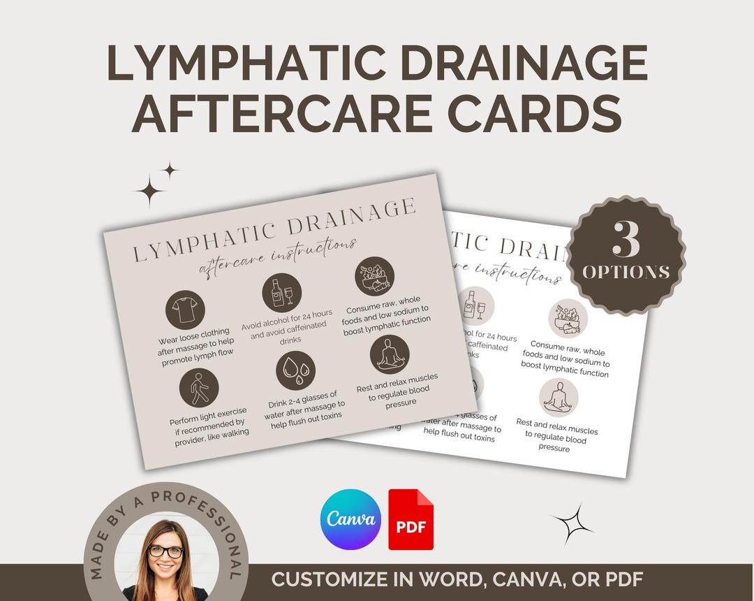 Lymphatic Drainage Aftercare Cards, Lymphatic Massage Post Care Cards ...