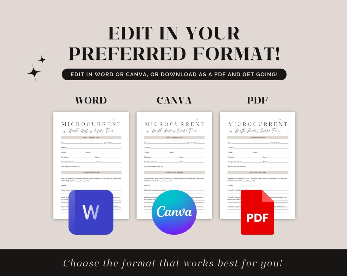 Microcurrent Intake Form for Estheticians and Med Spas, Health History ...