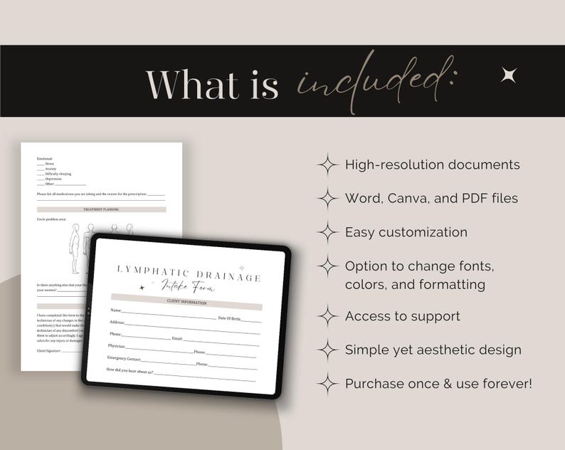 Intake Form Lymphatic Drainage, MLD Lymphatic Massage Form for Massage ...