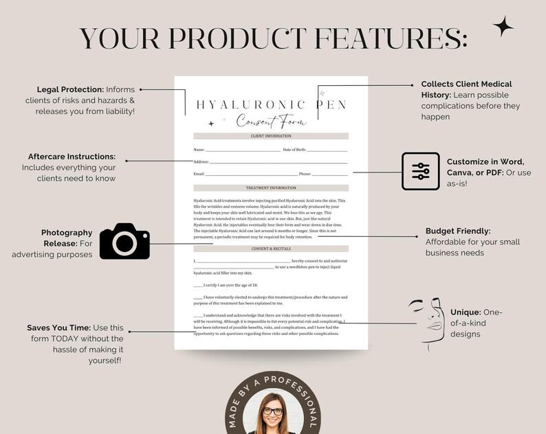 Hyaluronic Pen Consent Form, Medspa Consent Forms, Business Consent ...