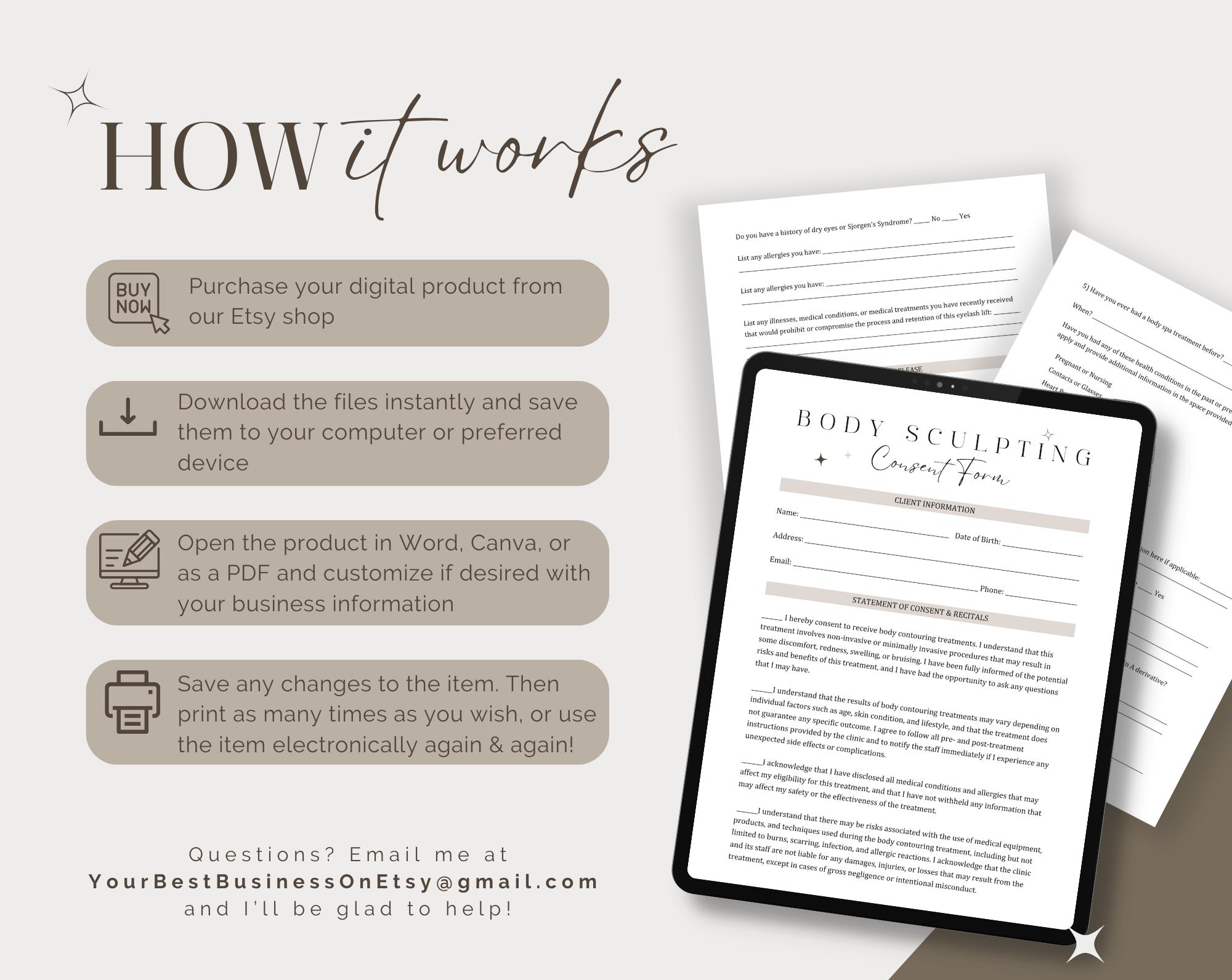 Body Sculpting Consent Form for Estheticians and Medspas, Instant ...