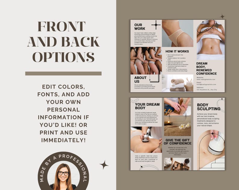 Body Sculpting Brochure, Body Contouring, Luxury Esthetician Brochure Template, Med Spa ...