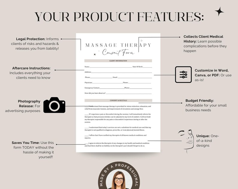 Massage Therapy Consent Form Template for Massage Therapists: Word, Canva, or PDF for Massage ...