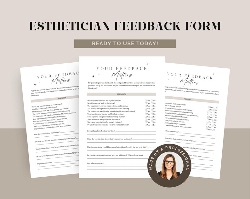 Esthetician & Med Spa Client Feedback Form: Editable Template in Word ...