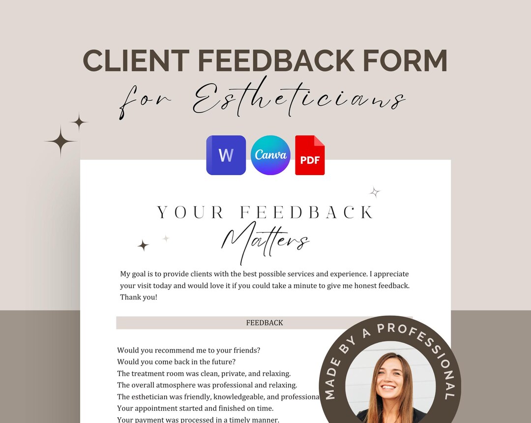 Esthetician & Med Spa Client Feedback Form: Editable Template in Word ...