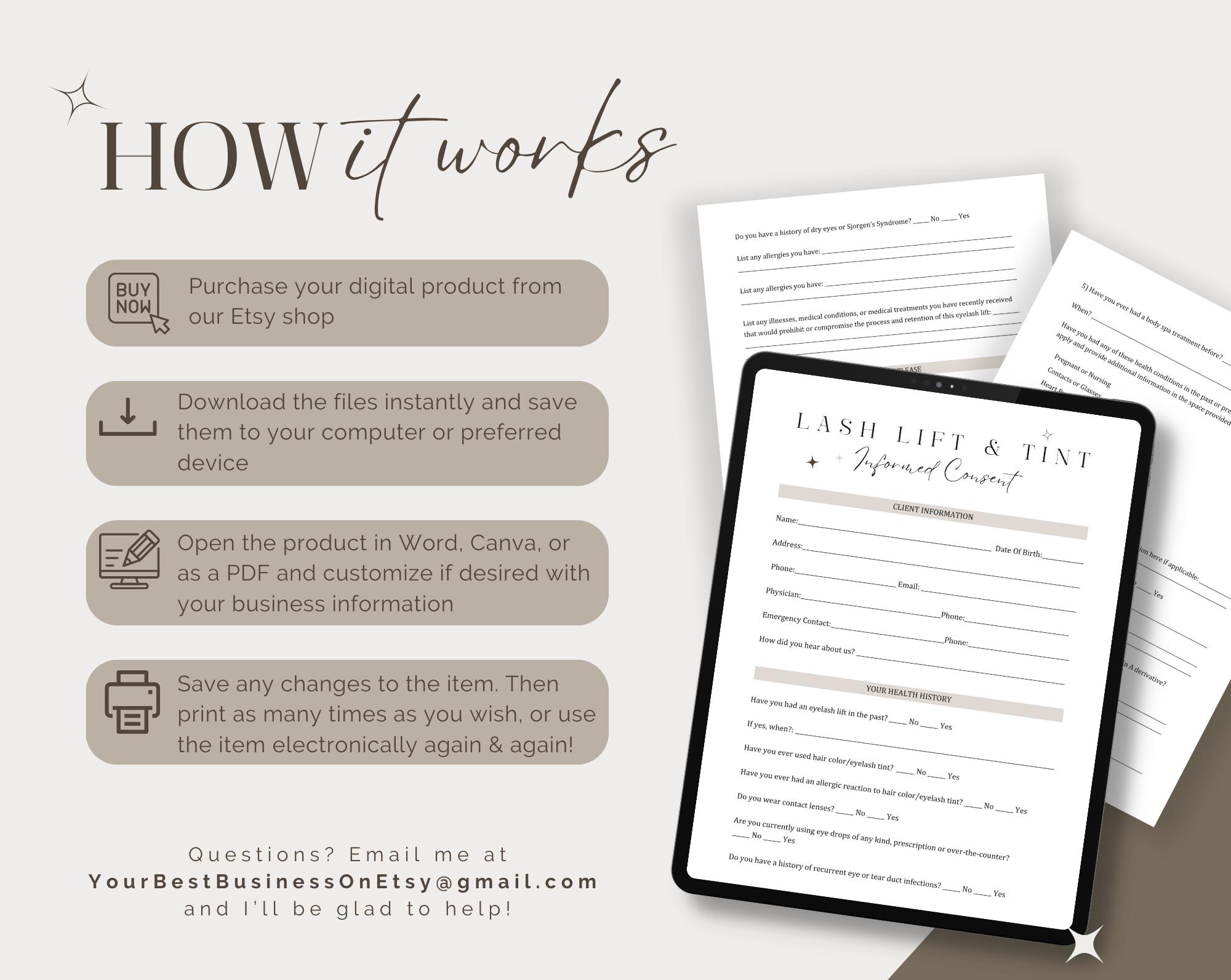 Lash Lift and Tint Consent Form for Estheticians: Customizable Digital ...