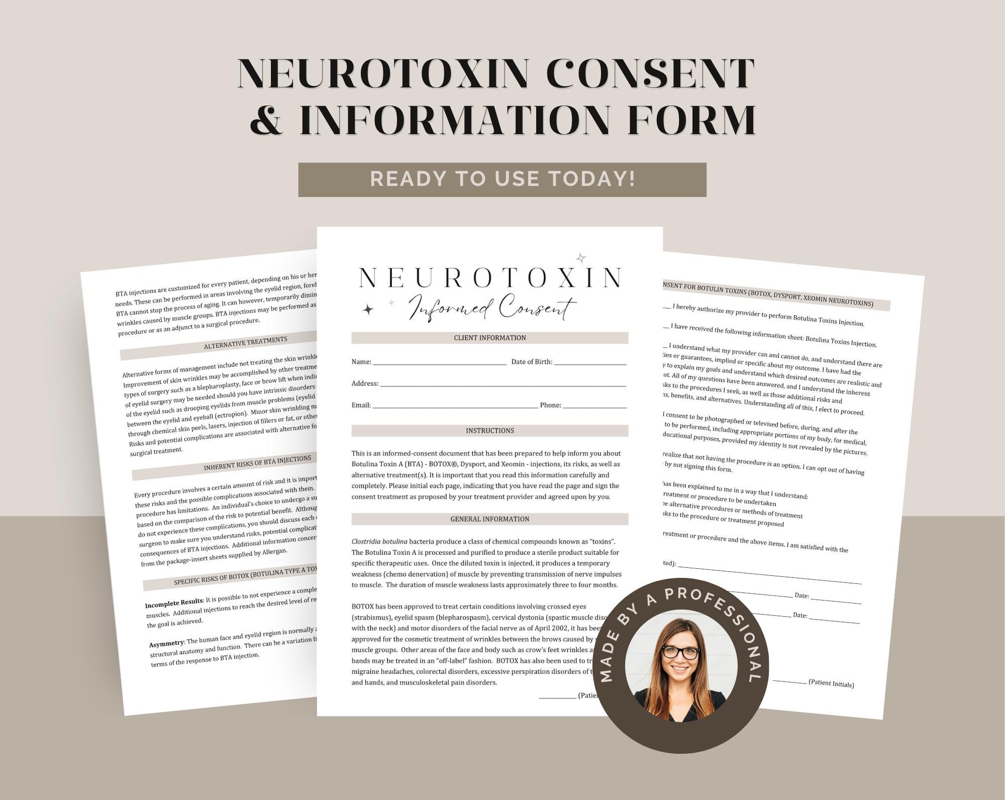 Neurotoxin Consent Form for Nurse Injectors and Med Spas, Neurotoxin ...