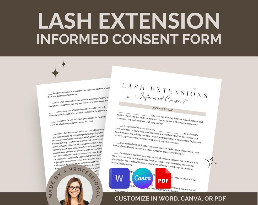 Eyelash Extensions Consent Forms for Estheticians and Med Spas, Lash ...
