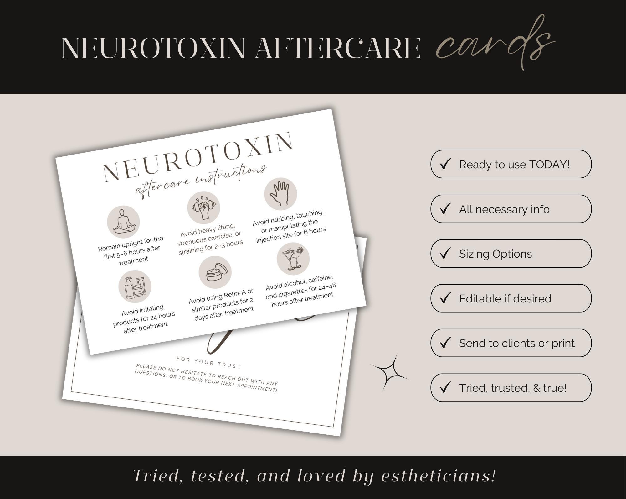 Neurotoxin Aftercare Cards for Nurse Injectors and Med Spas, Neurotoxin ...