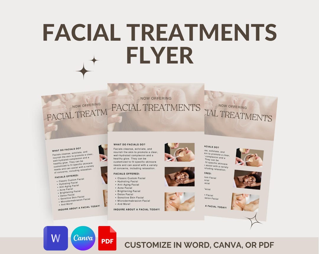 Facial Treatments Flyer for Esthetician & Med Spa: Facial Poster ...