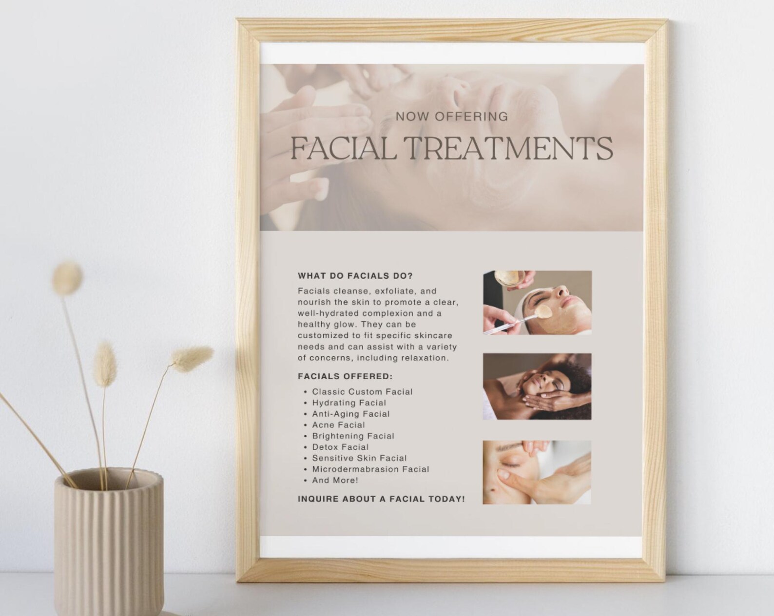 Facial Treatments Flyer for Esthetician & Med Spa: Facial Poster ...