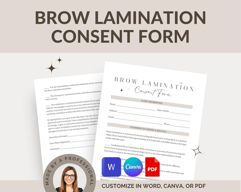 Brow Lamination Consent Form for Estheticians and Medspas, Eyebrow ...