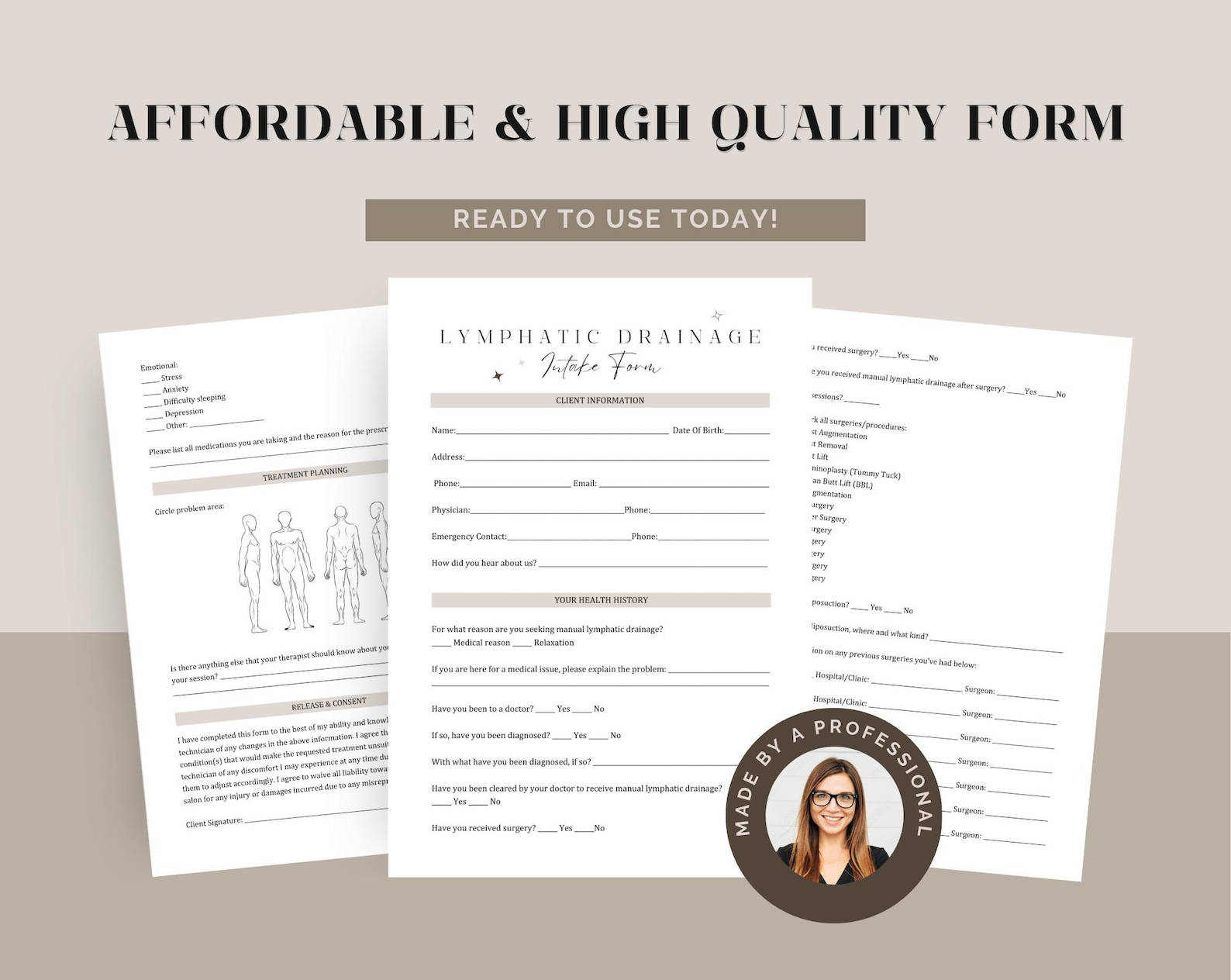 Intake Form Lymphatic Drainage, MLD Lymphatic Massage Form for Massage ...